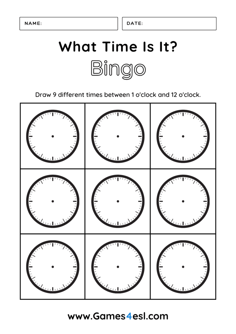 Free Telling The Time Worksheets | Games4esl