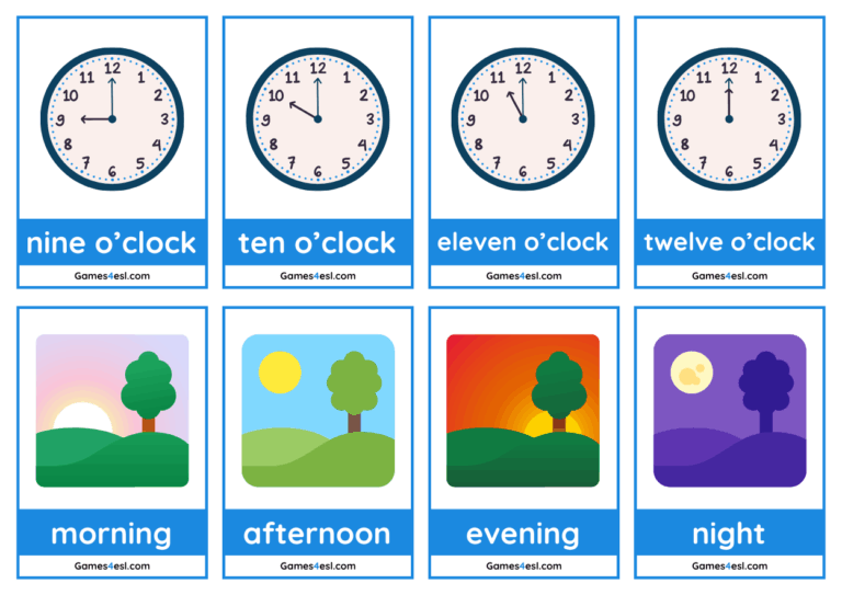 Free Telling The Time Flashcards | Games4esl