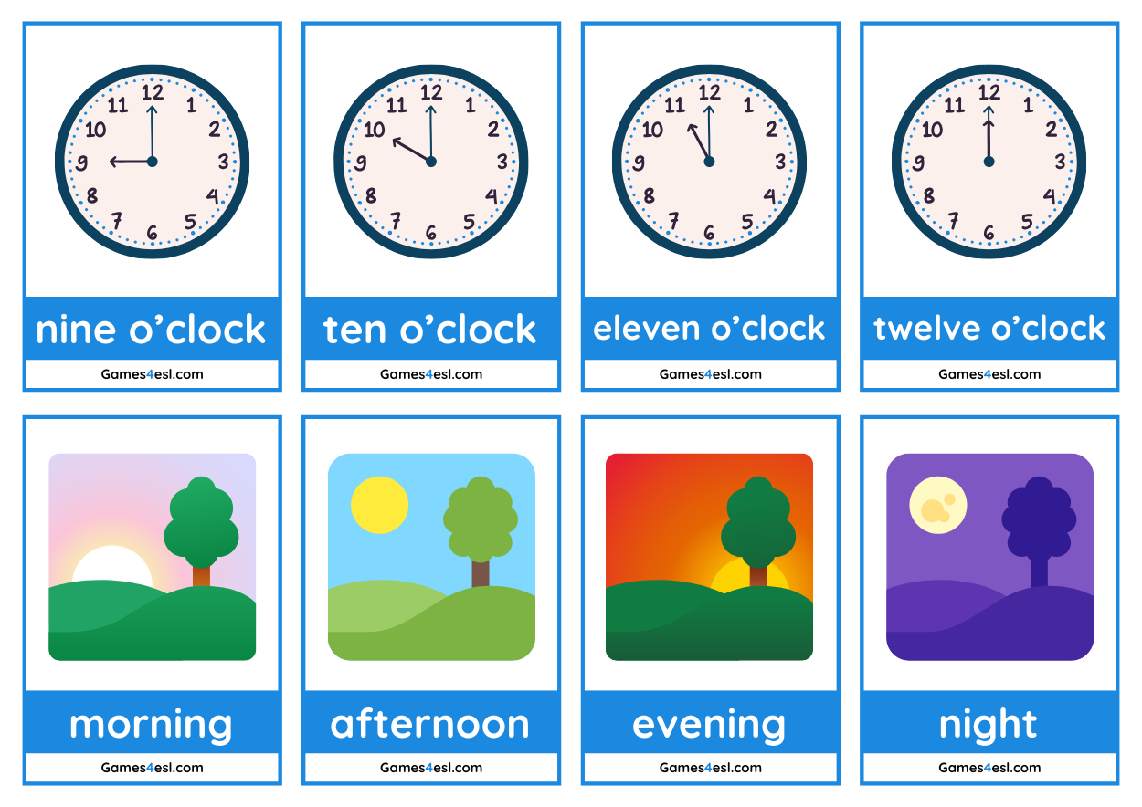 Free Telling The Time Flashcards | Games4esl