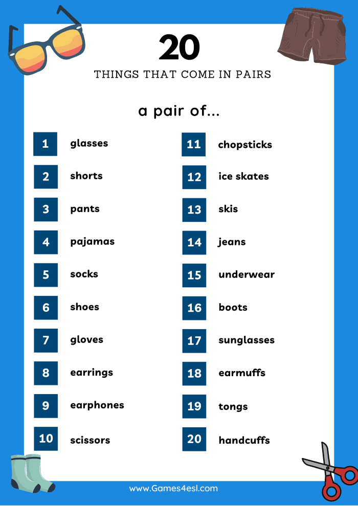 Things That Come In Pairs Games4esl Things That Come In Pairs Games4esl