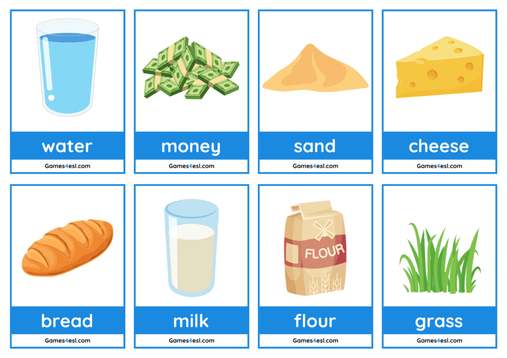 Free Countable And Uncountable Nouns Flashcards | Games4esl