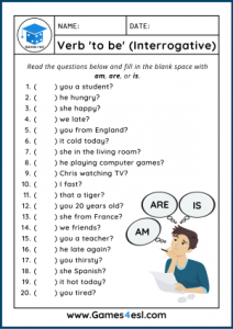 Verb To Be Worksheets For Kids And Beginners | Games4esl