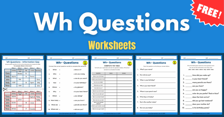 Wh Questions Worksheets - Practice Who, What, When, Where, Why, Which ...