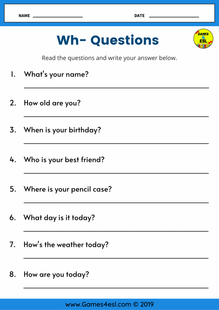 Wh Questions Worksheets - Practice Who, What, When, Where, Why, Which, And How | Games4esl