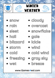 Winter Vocabulary | Useful List Of Words About Winter | Games4esl