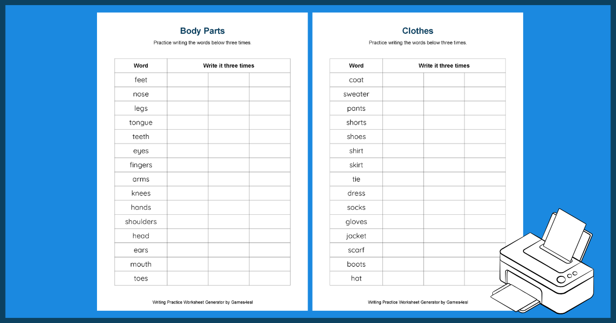 Writing Practice Worksheet Generator | Games4esl