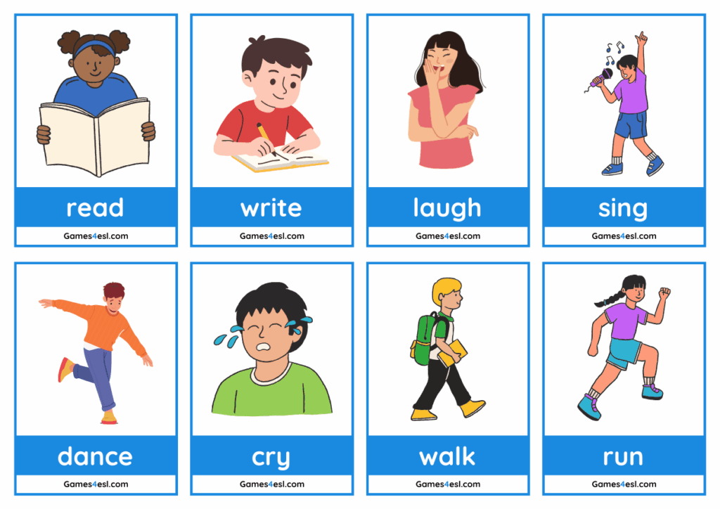 Free Action Verb Flashcards | Games4esl