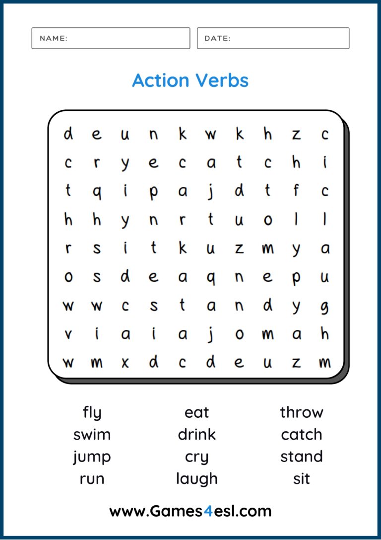 Free Action Verb Worksheets | Games4esl