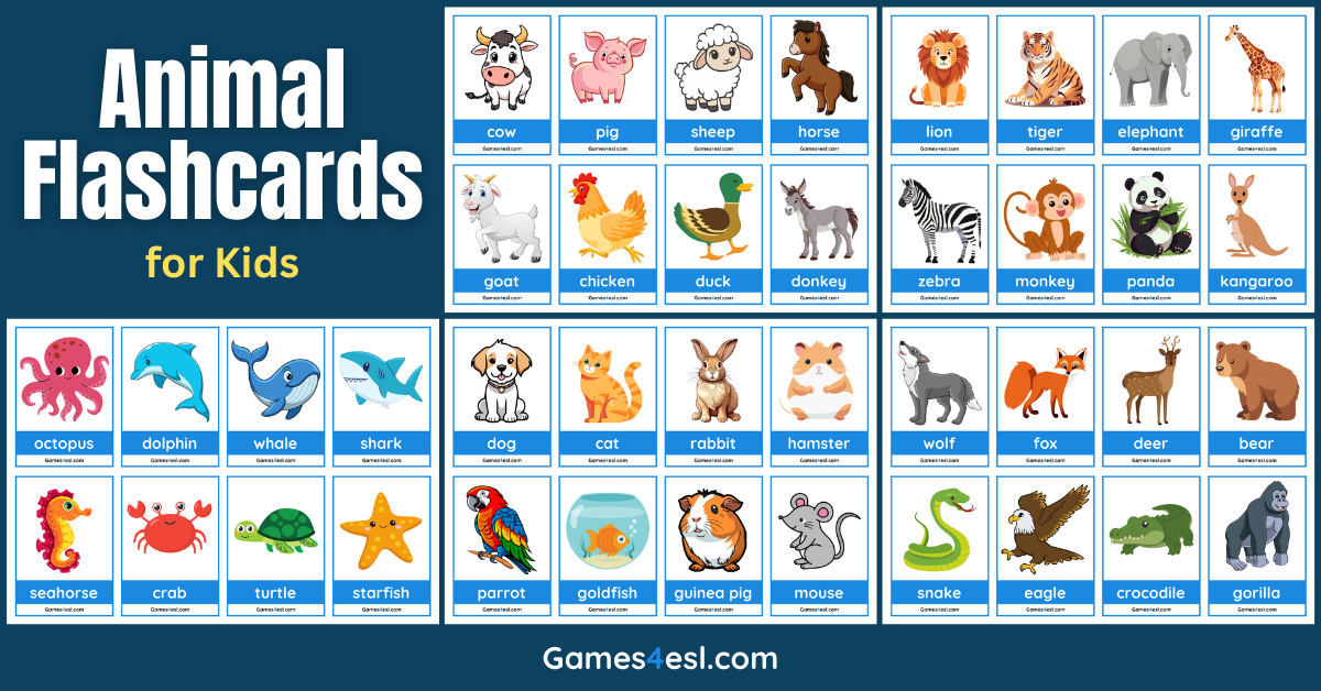 Free Animal Flashcards For Kids (Zoo, Farm, Sea, Pets, And Wild Animals ...