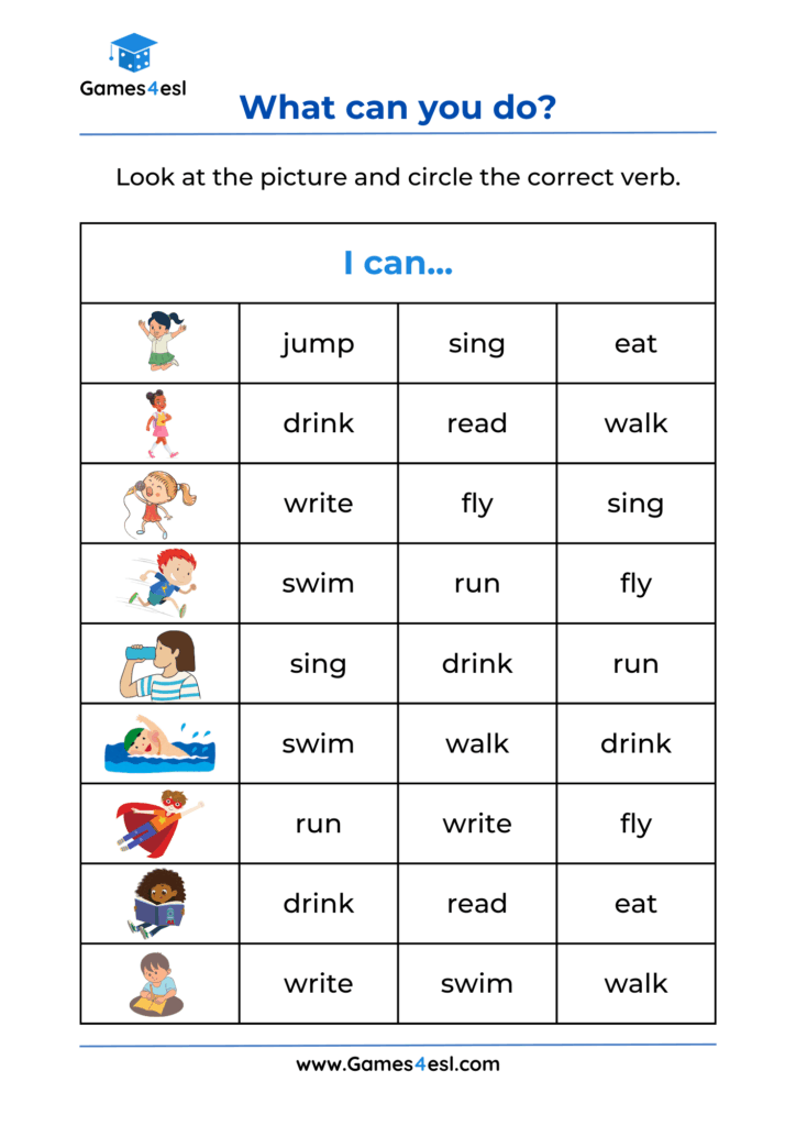 Can/Can't Worksheets For Kids | Games4esl