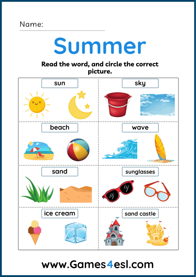 Free Summer Worksheets For Kids | Games4esl