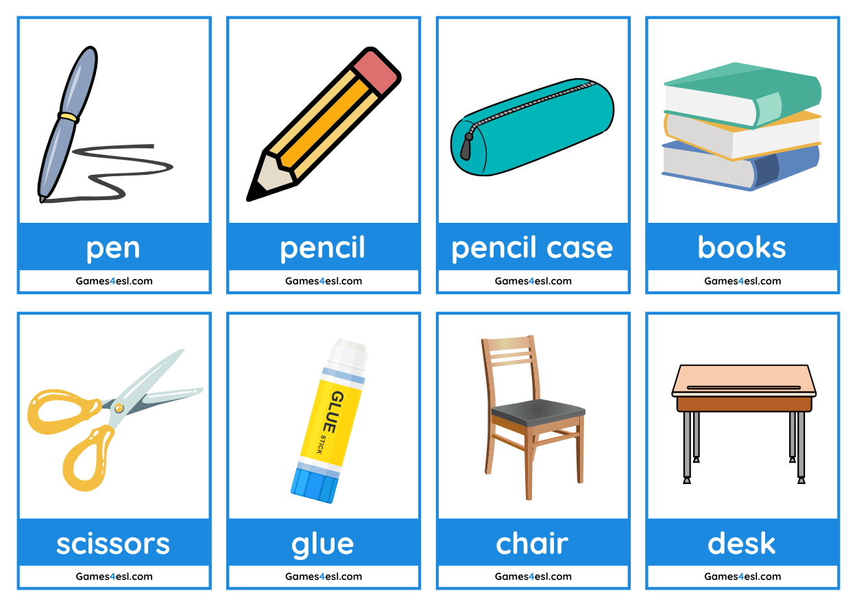 Free Classroom Objects Flashcards | Games4esl