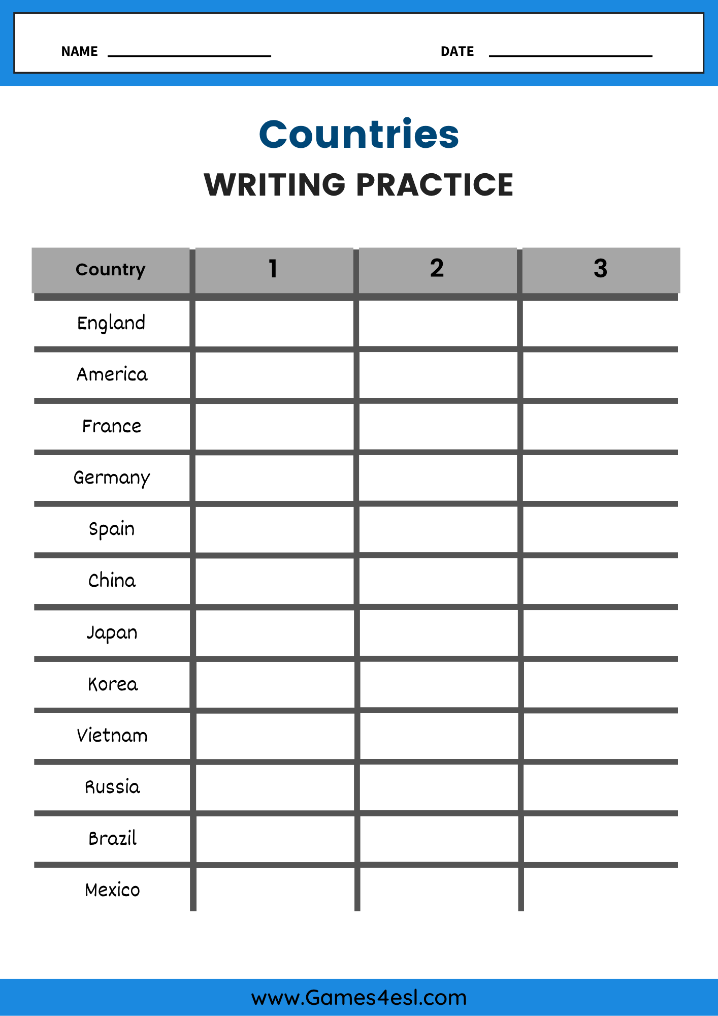 Countries And Nationalities Worksheets – Free PDFs For ESL Lessons ...