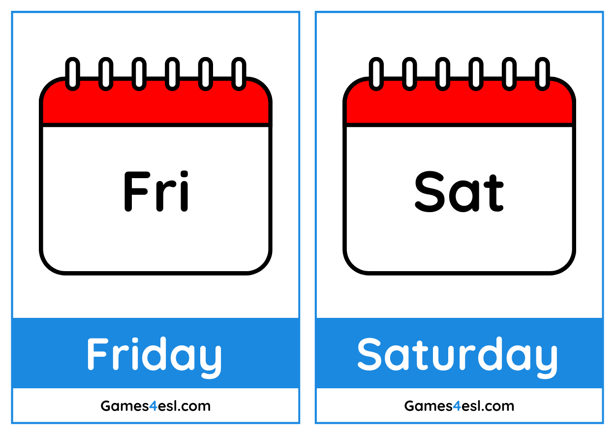 Free Days Of The Week Flashcards | Games4esl