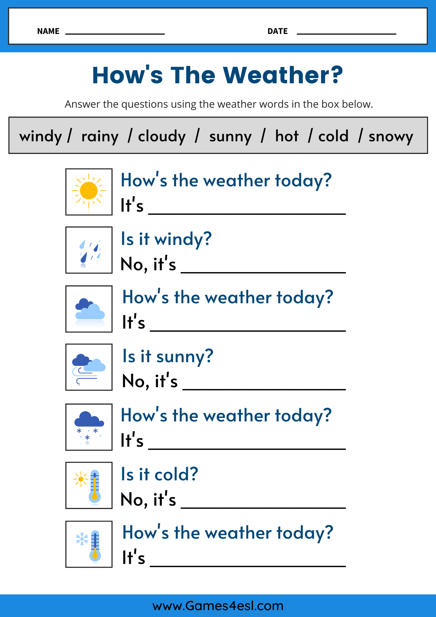 Free Weather Worksheets For Kids | Games4esl