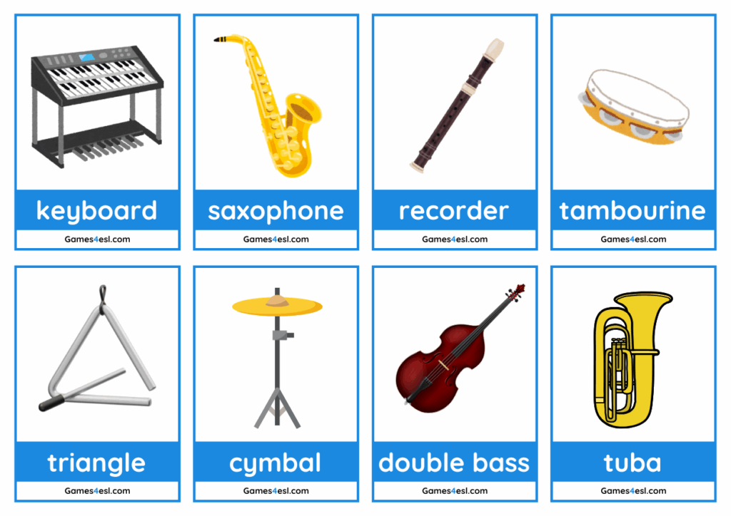 Free Printable Musical Instrument Flashcards | Games4esl