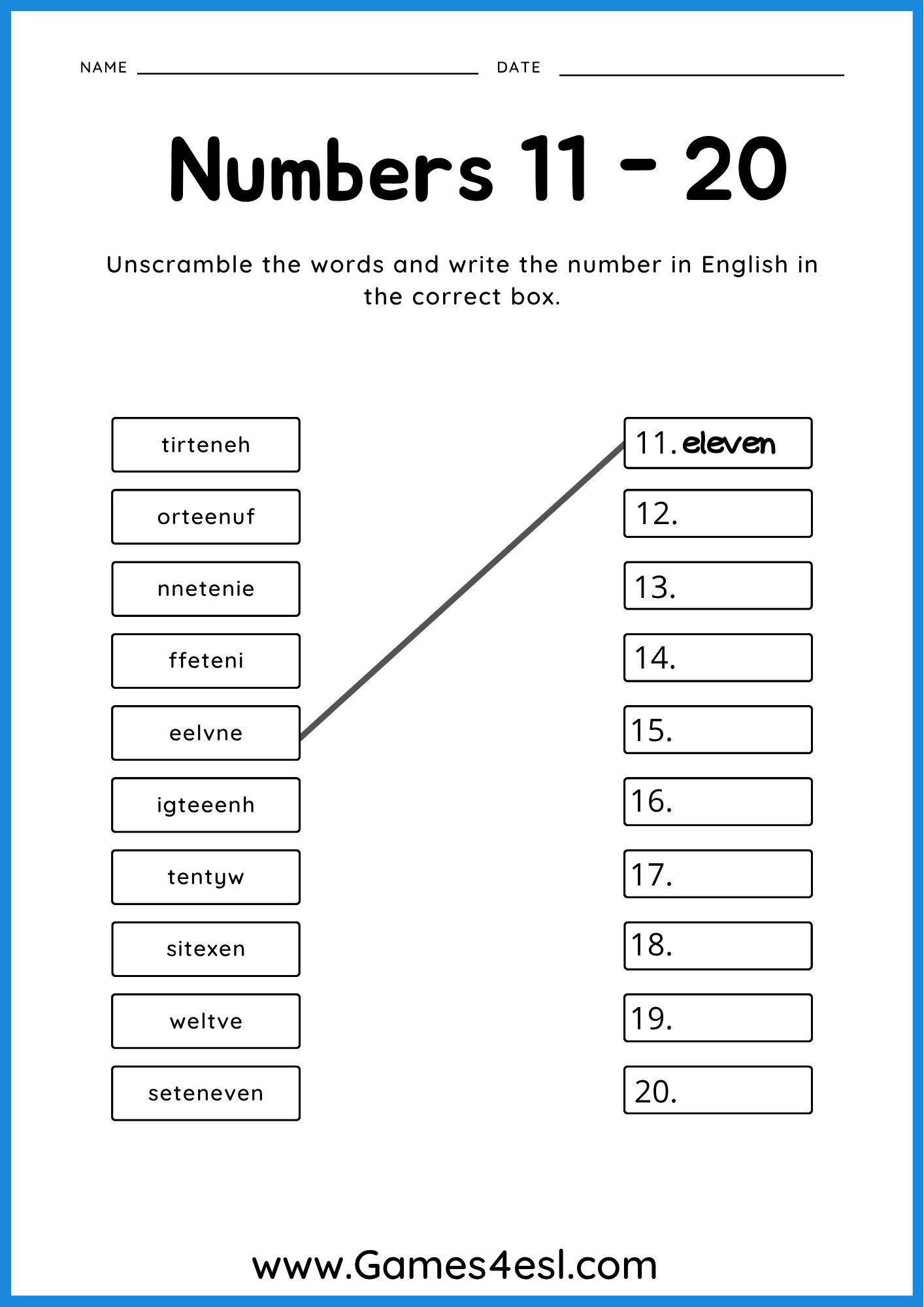 Free Numbers Worksheets For Young Learners | Games4esl