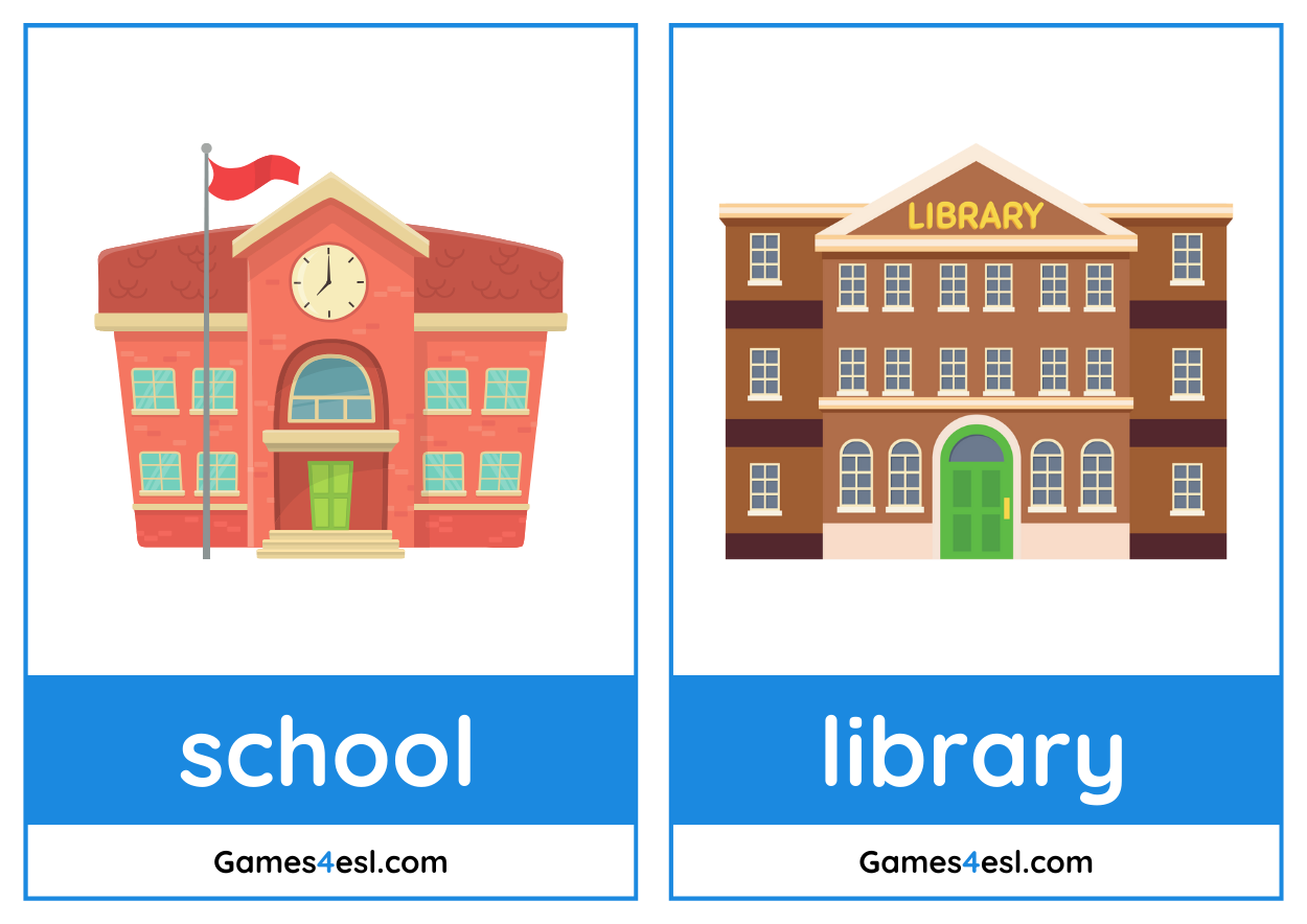 Free Places In Town Flashcards | Games4esl