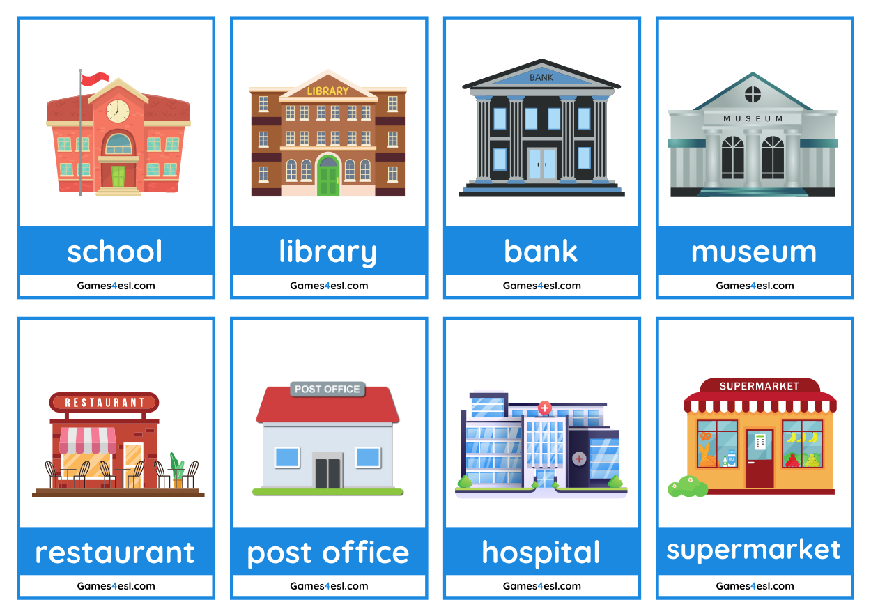Free Places In Town Flashcards | Games4esl