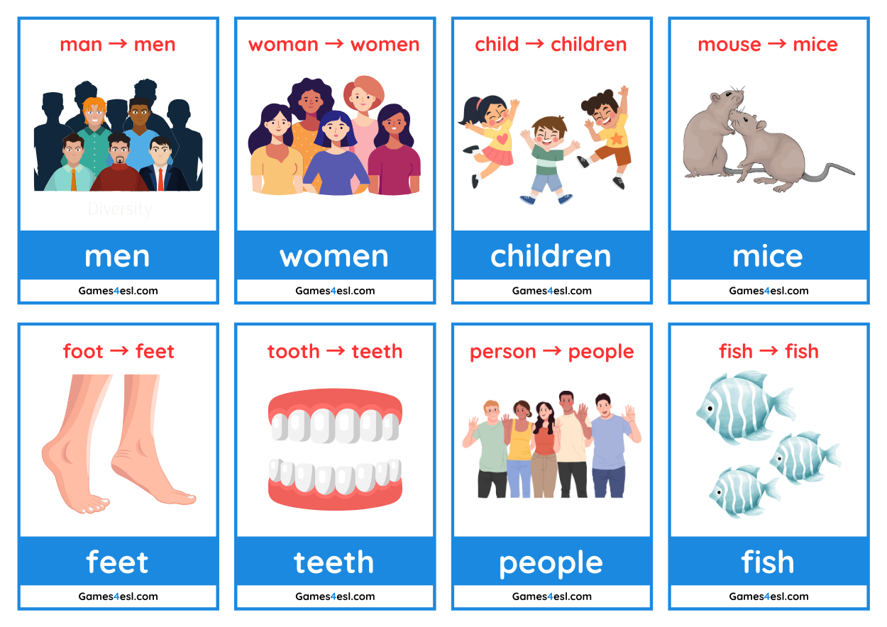 Free Plural Noun Flashcards – Regular And Irregular | Games4esl
