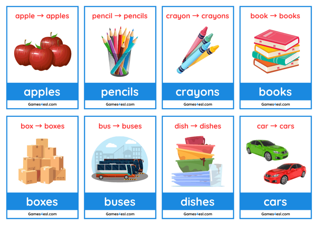 Free Plural Noun Flashcards – Regular And Irregular | Games4esl