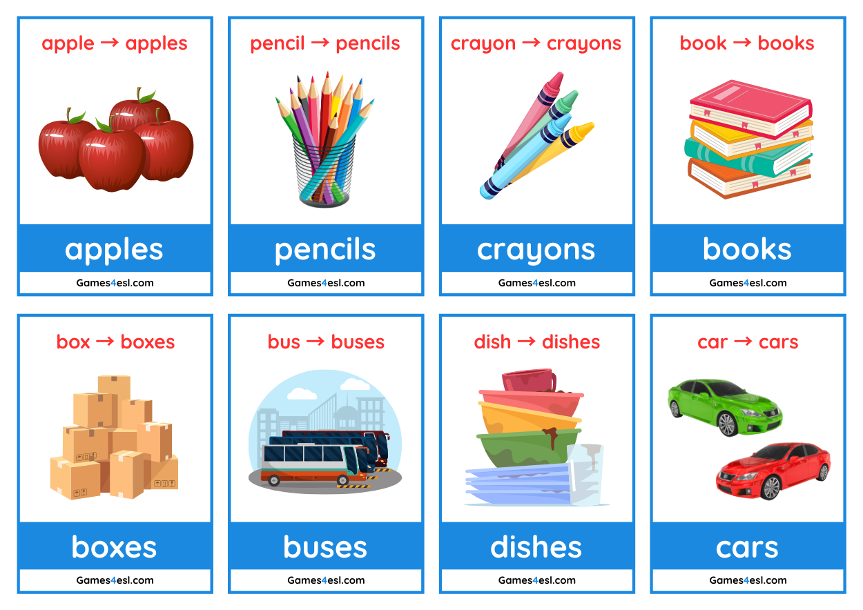 Free Plural Noun Flashcards – Regular And Irregular | Games4esl