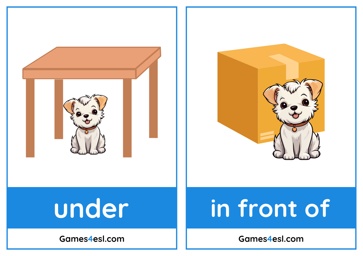 Free Prepositions Of Place Flashcards For Kids | Games4esl