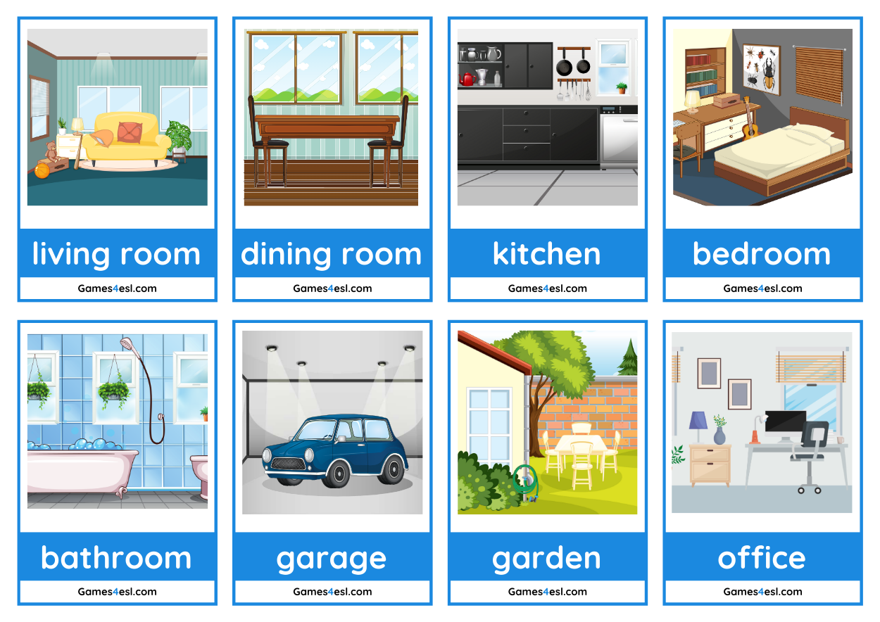 Free Rooms Of The House Flashcards | Games4esl