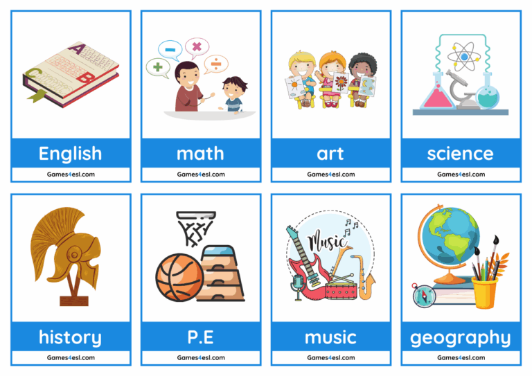 Free School Subject Flashcards | Games4esl