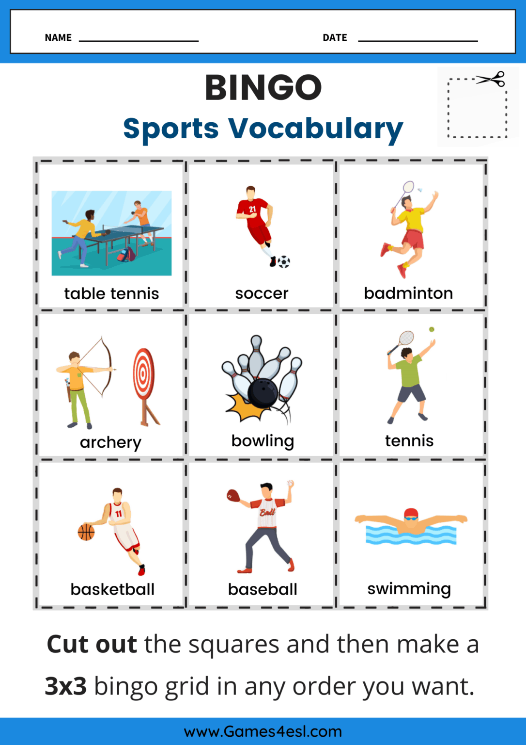 Free Printable Sports Worksheets For Beginner ESL Students | Games4esl