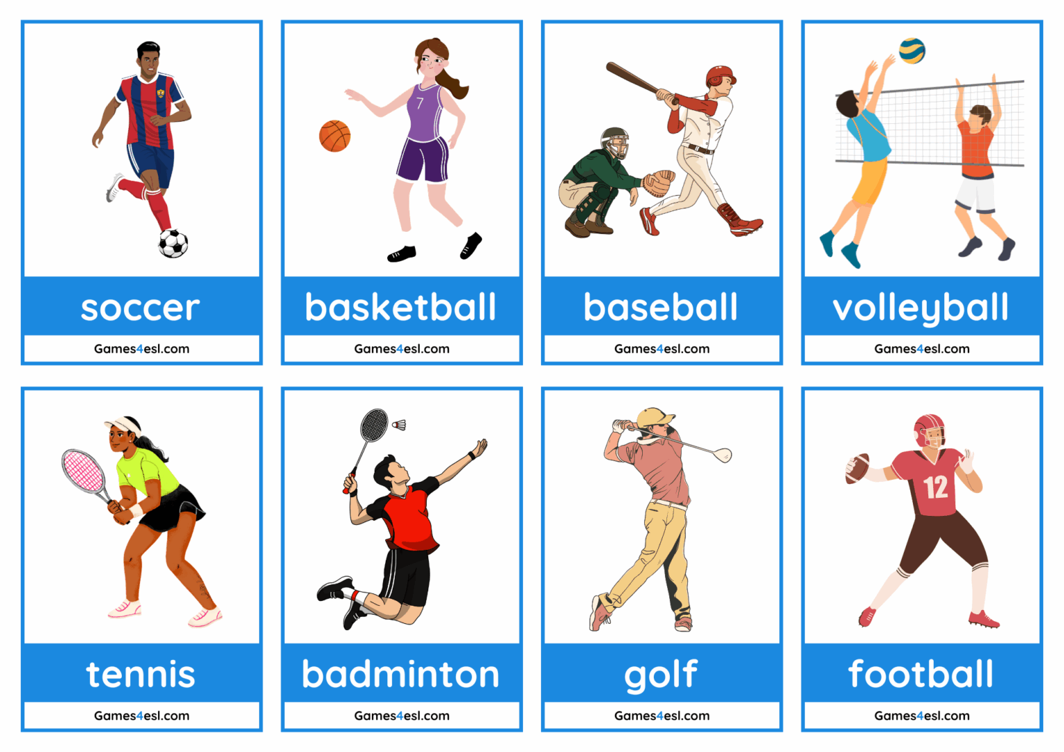 Free Printable Sports Flashcards | Games4esl