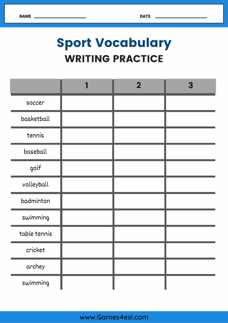 Free Printable Sports Worksheets For Beginner ESL Students | Games4esl