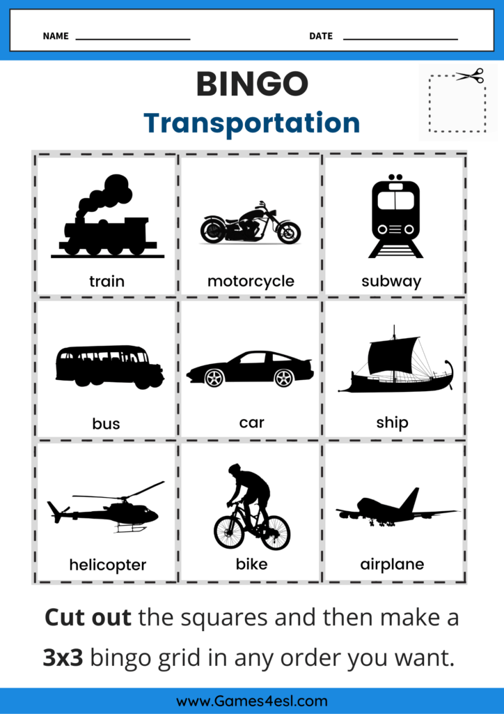 Transportation Vocabulary Worksheets For ESL Kids | Games4esl