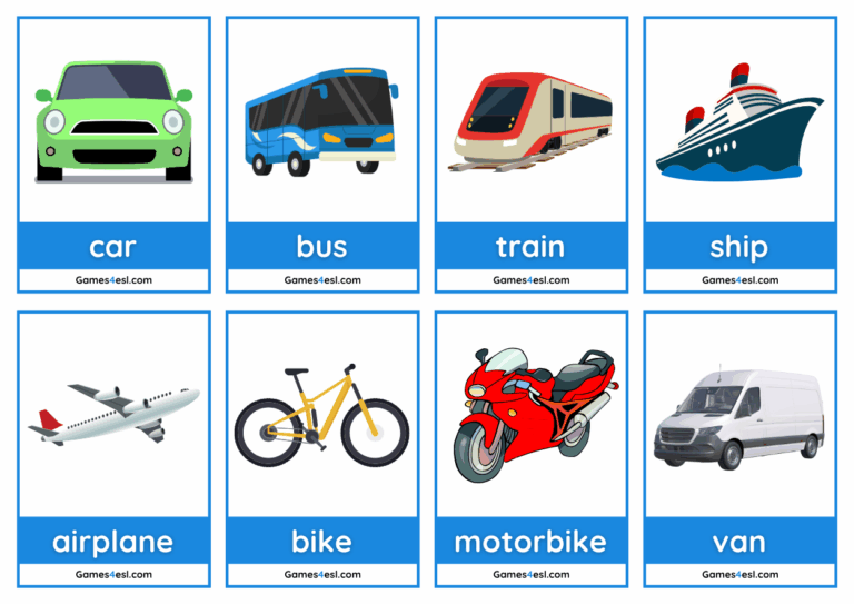 Free Transportation Flashcards | Games4esl