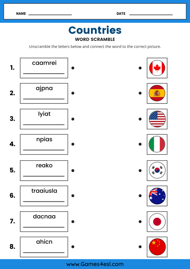 Countries And Nationalities Worksheets – Free PDFs For ESL Lessons ...