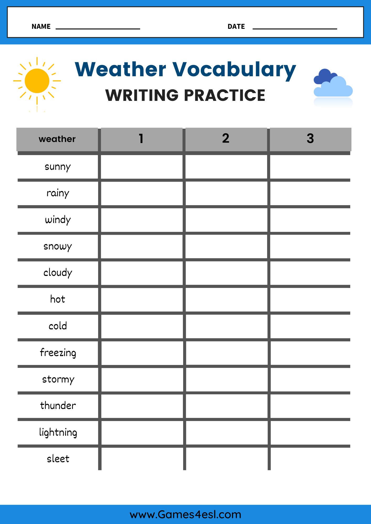 Free Weather Worksheets For Kids | Games4esl