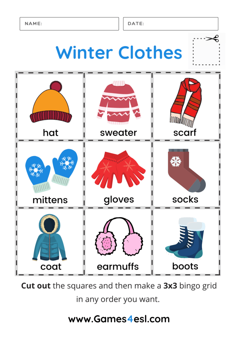 Winter Clothes Worksheets For Kids | Games4esl