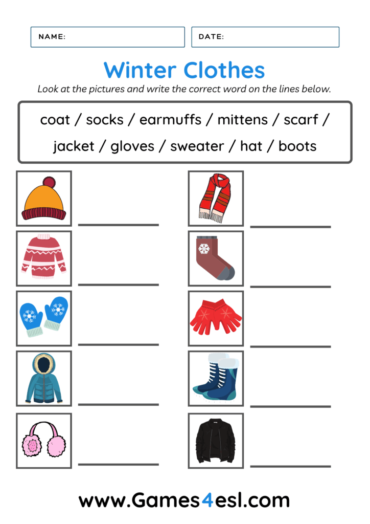 Winter Clothes Worksheets For Kids | Games4esl